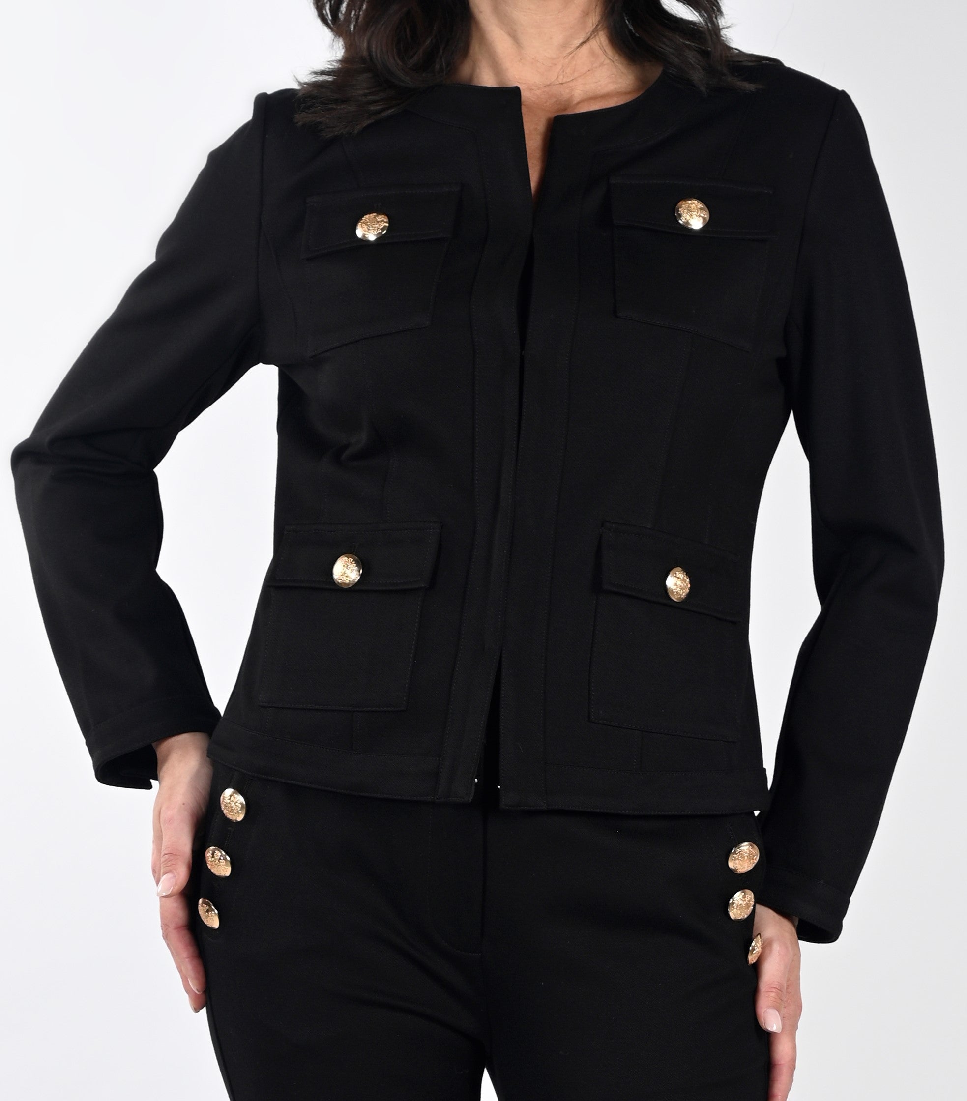 233914U Black Jacket with Gold Buttons by FRANK LYMAN | The CoCo Couture