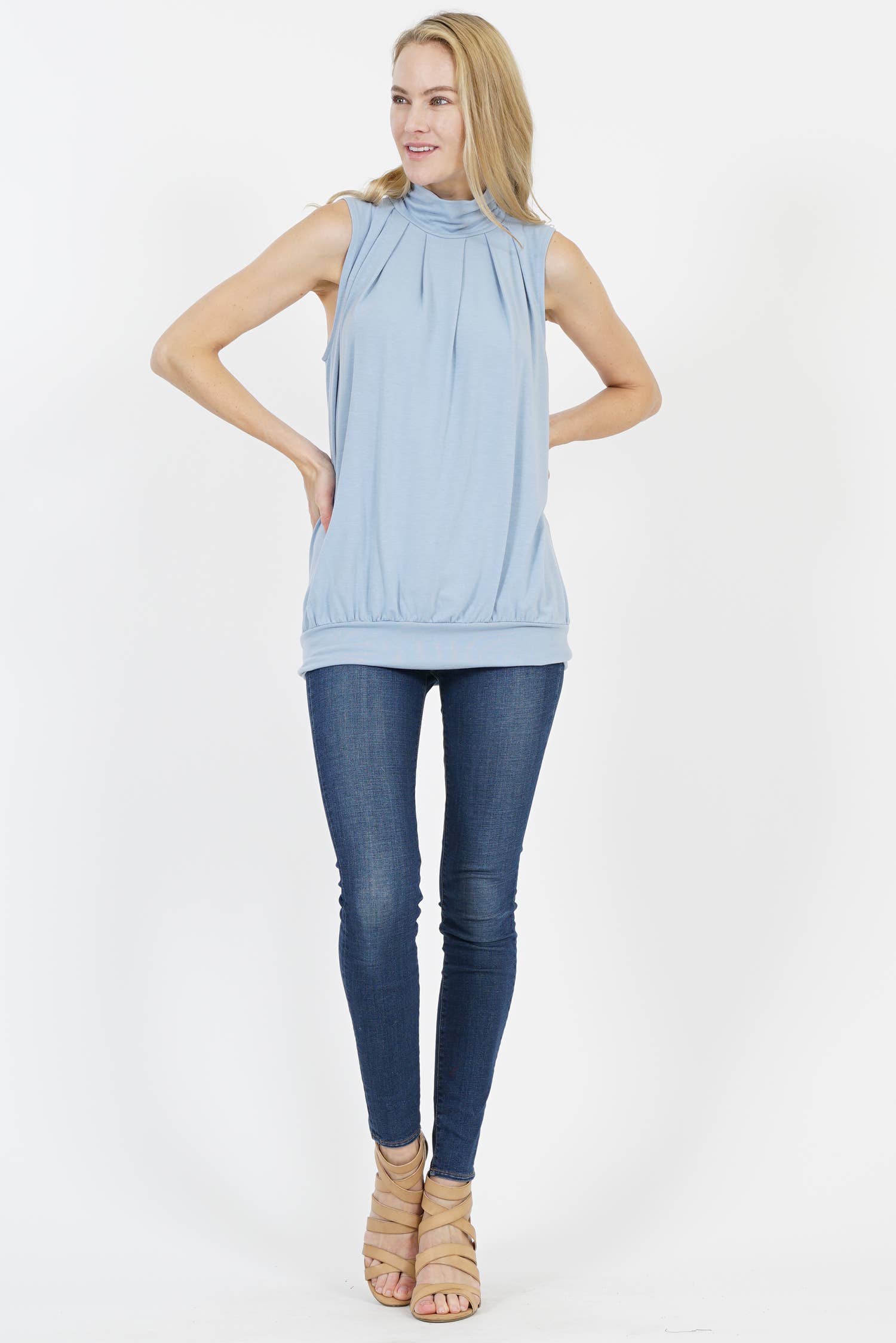 PMT39 Pleated Grey Mock Top | The CoCo Couture