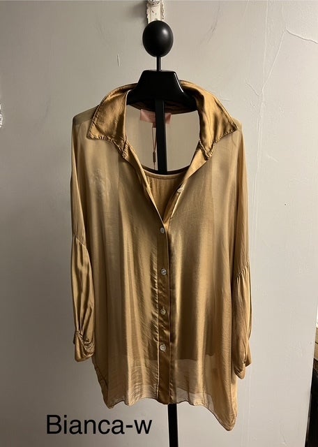 BIANCA-23 Silk Carmel Button Up by SCANDAL | The CoCo Couture