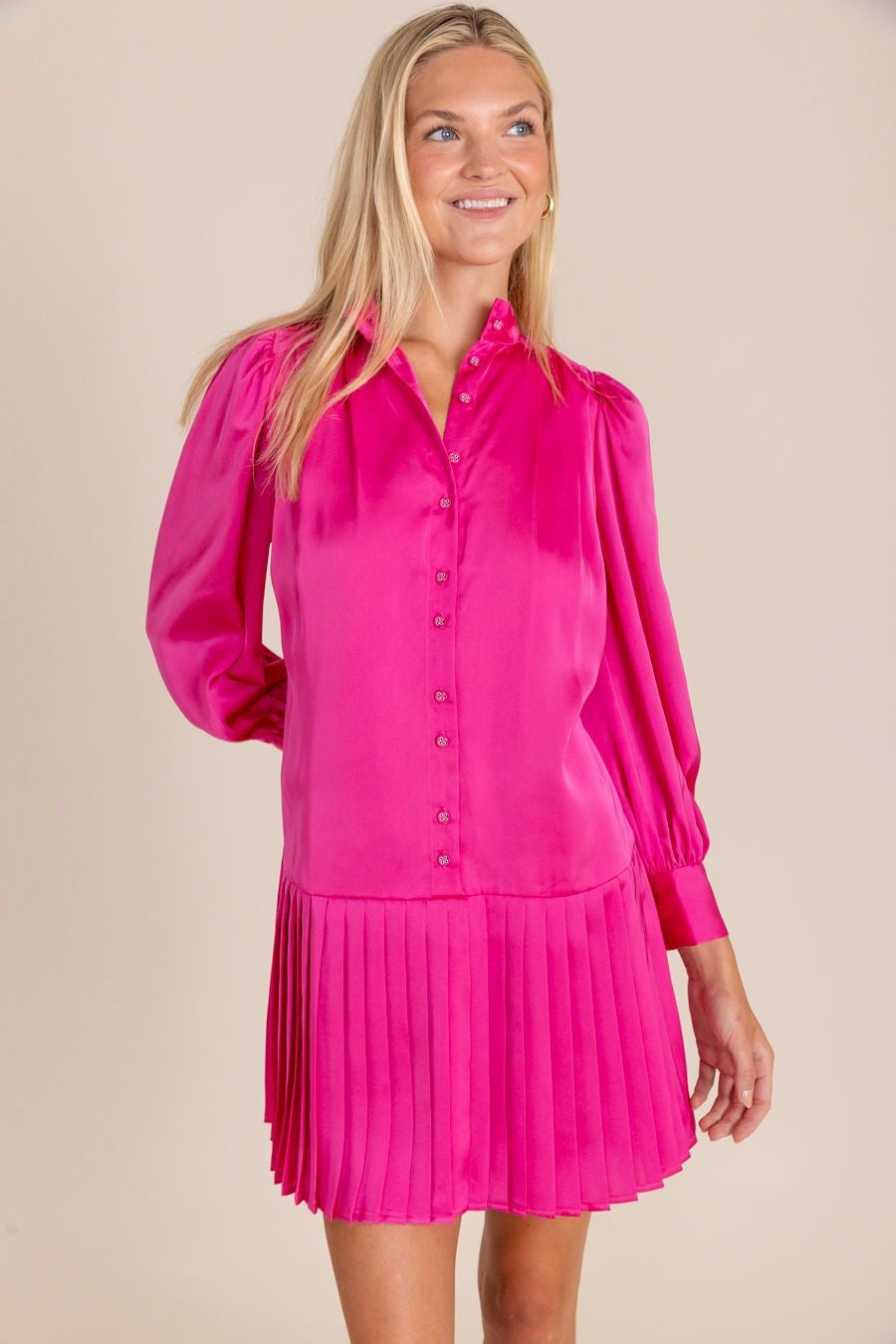 13053-S24 Raspberry ALDEN ADAIR Pleated Polyester Dress Spring 2024 ...