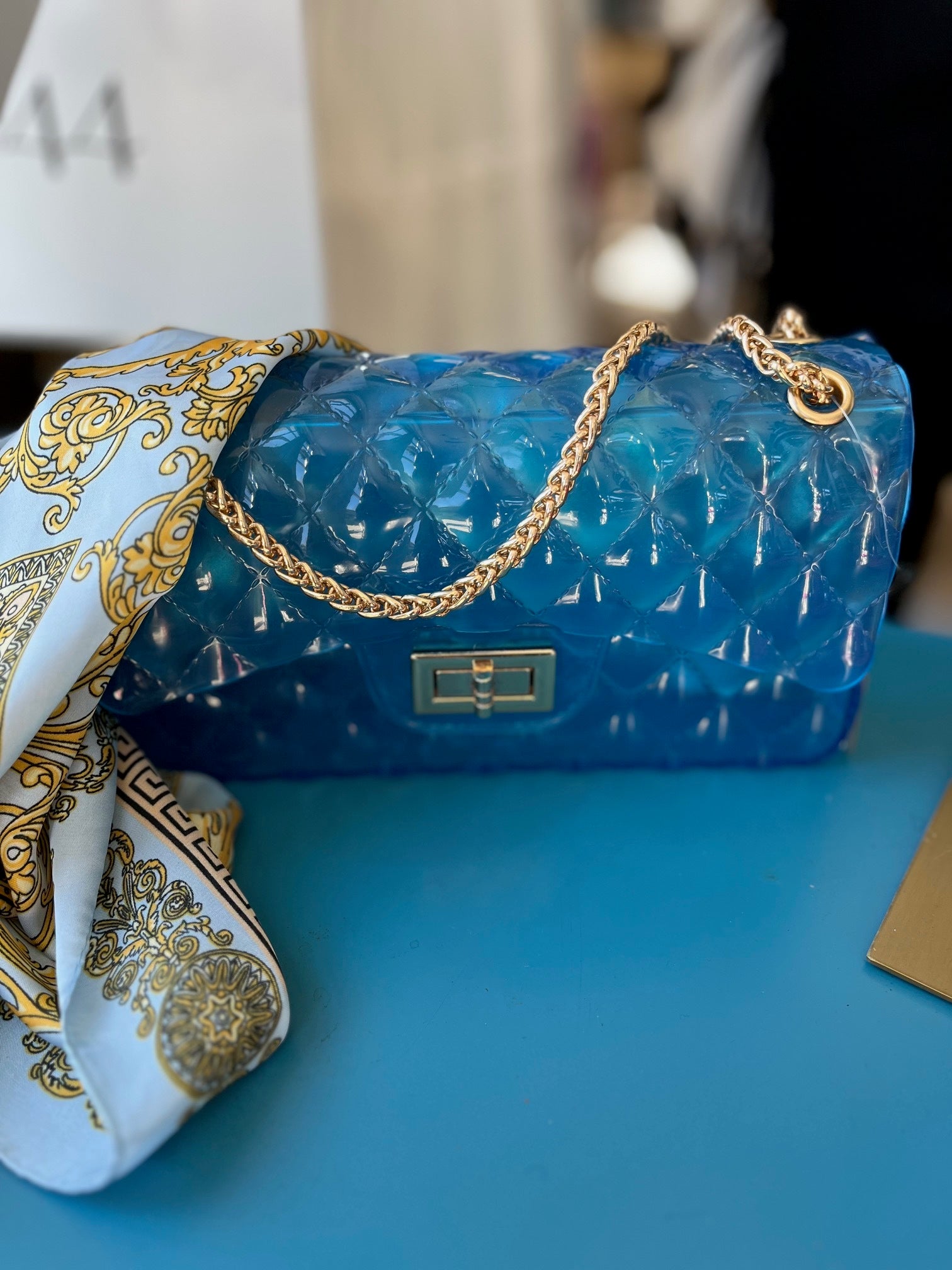 PCC38 Blue Clear Quilted Rubber Purse | The CoCo Couture